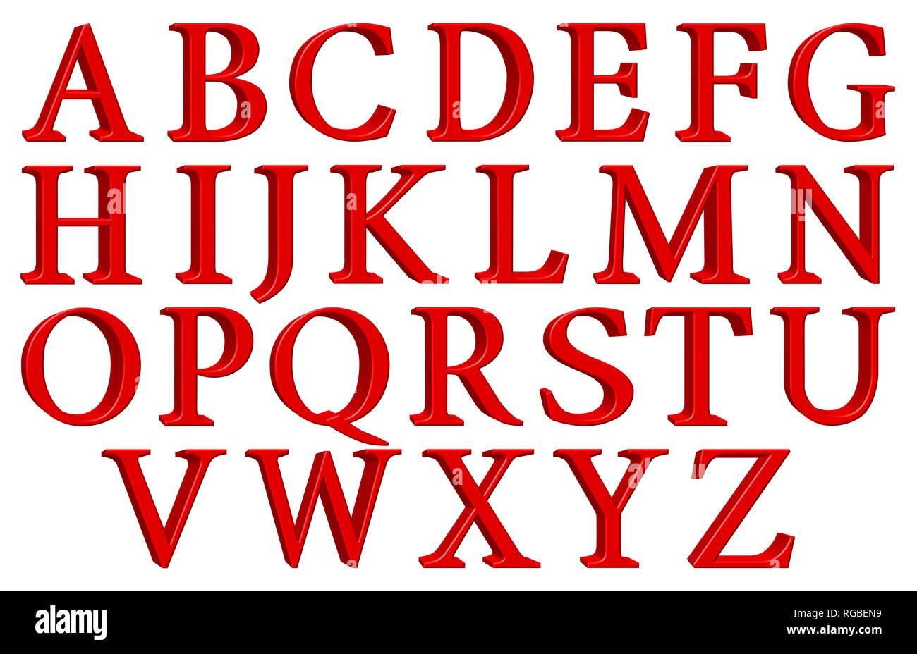 Set of english alphabet letters in uppercase, red, extrusion ...