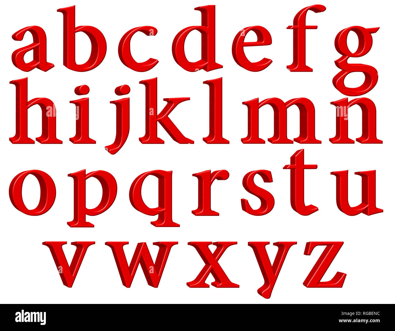 Set of english alphabet letters in lowercase, red, extrusion ...
