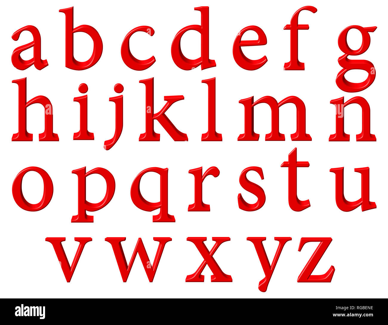 Set of english alphabet letters in lowercase, red, extrusion ...