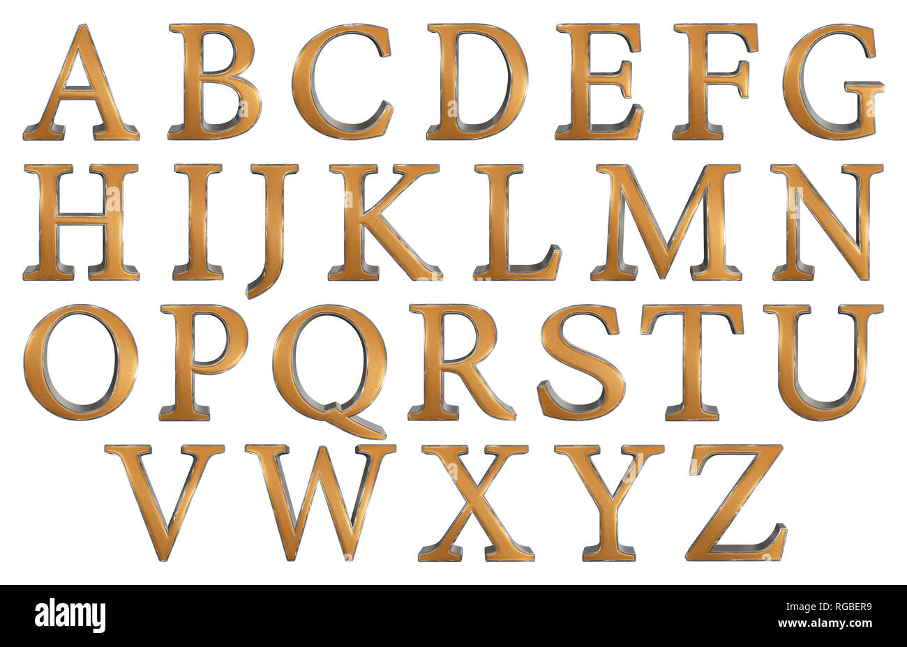Set of english alphabet letters in uppercase, gold and silver texture ...