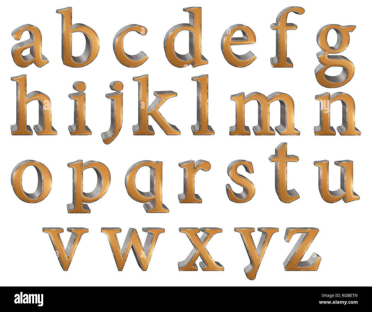 Set of english alphabet letters in lowercase, gold and silver texture ...