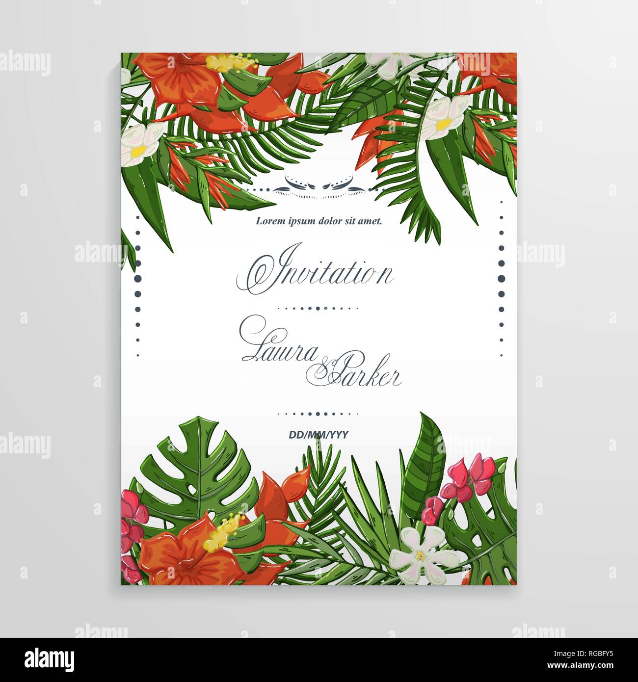 Tropical flowers invitation card template hi-res stock photography and ...