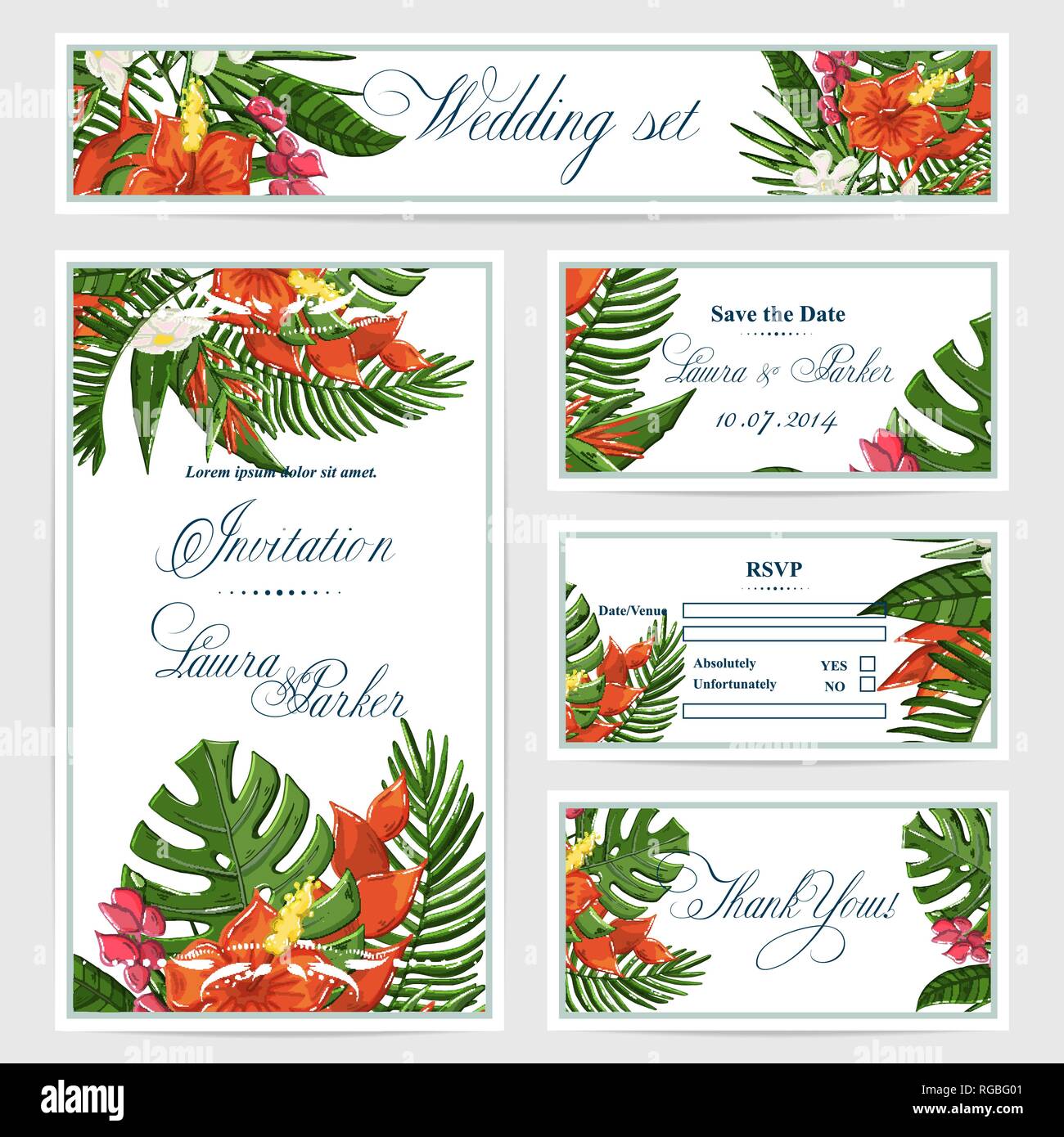 Tropical flowers invitation card template hi-res stock photography and ...