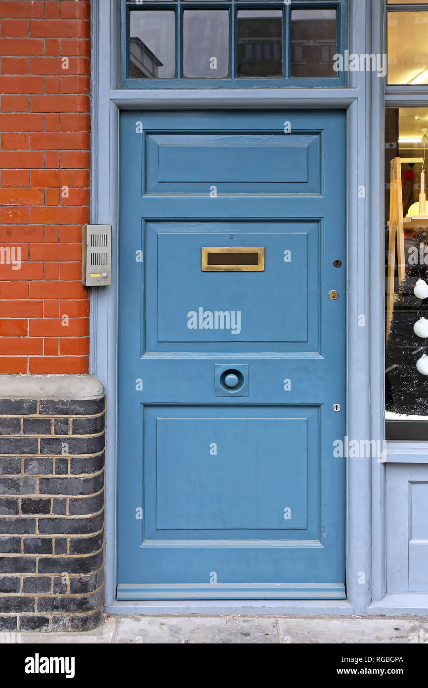 Blue Door With Intercom Home Entrance in London Stock Photo - Alamy