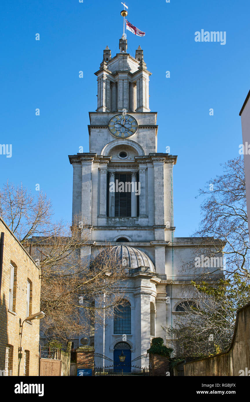 The Baroque church tower of St Anne, Limehouse, in the London Borough ...