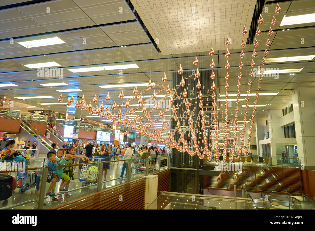 SINGAPORE - CIRCA AUGUST, 2016: Kinetic Rain at Singapore Changi ...