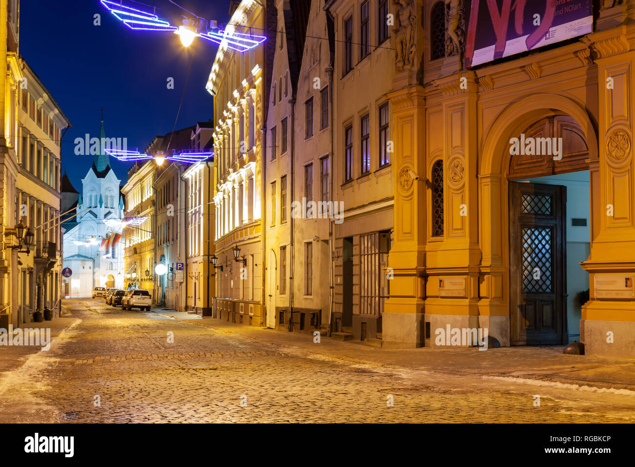 Night street in the old city of riga hi-res stock photography and ...