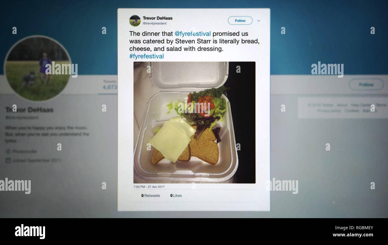 FYRE, social media post on food at the Fyre Music Festival, 2019 ...