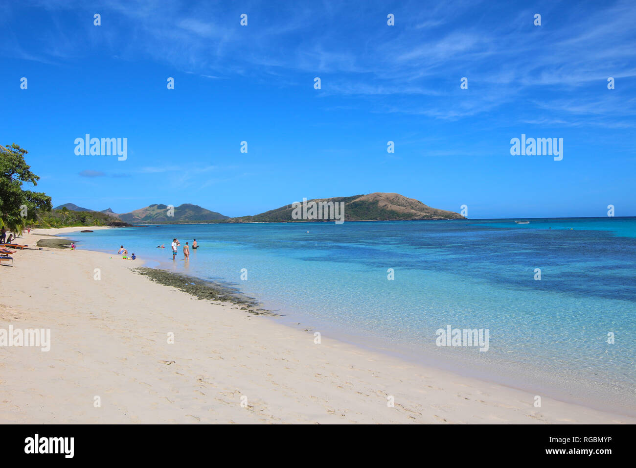 View of the Blue Lagoon Beach in the island of Nacula at the Fiji ...
