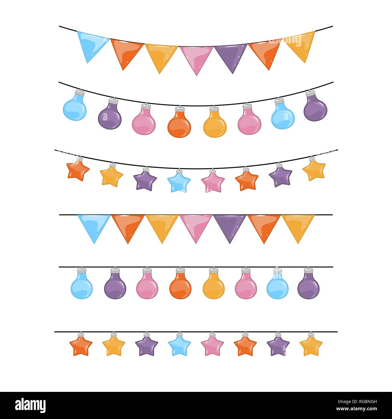 Vector cartoon party garlands such as flags, bulbs,stars Stock Vector ...
