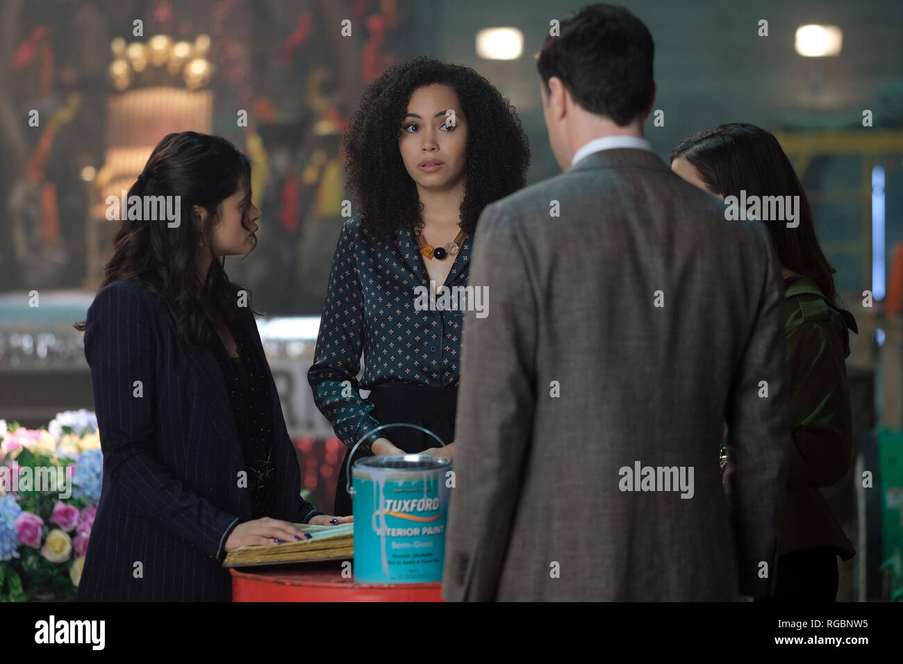 CHARMED, from left: Melonie Diaz, Madeleine Mantock, Rupert Evans (back ...