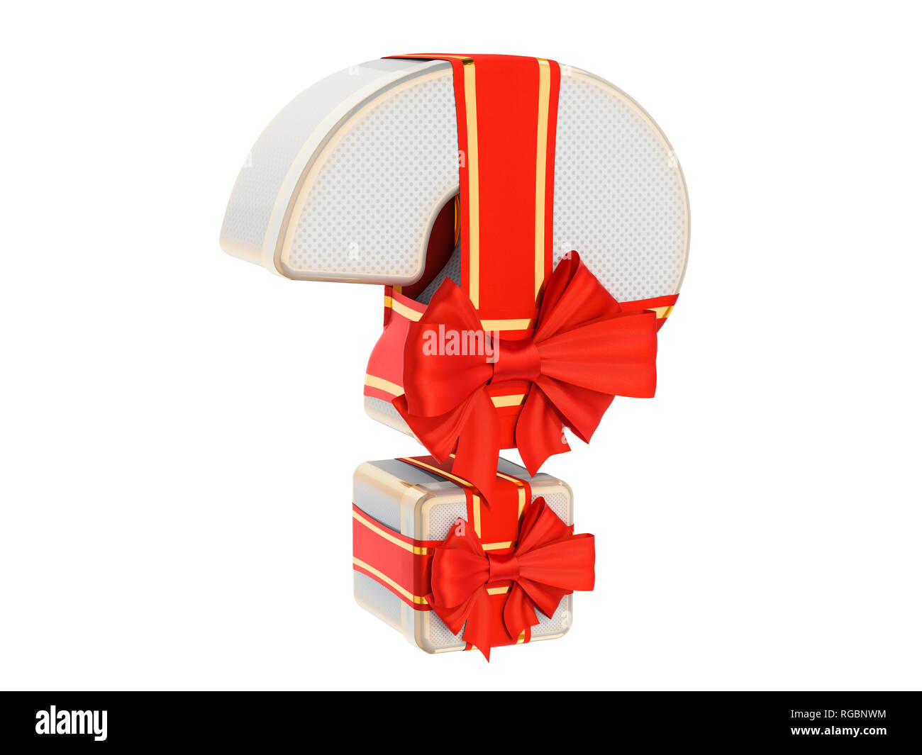 Gift box shaped of a question mark with red ribbon bow. What to gift ...