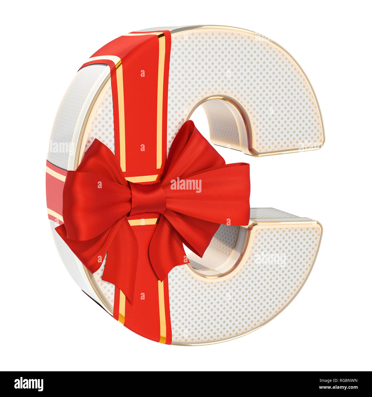 Letter C, gift box shaped of a letter C with red ribbon bow. 3D ...