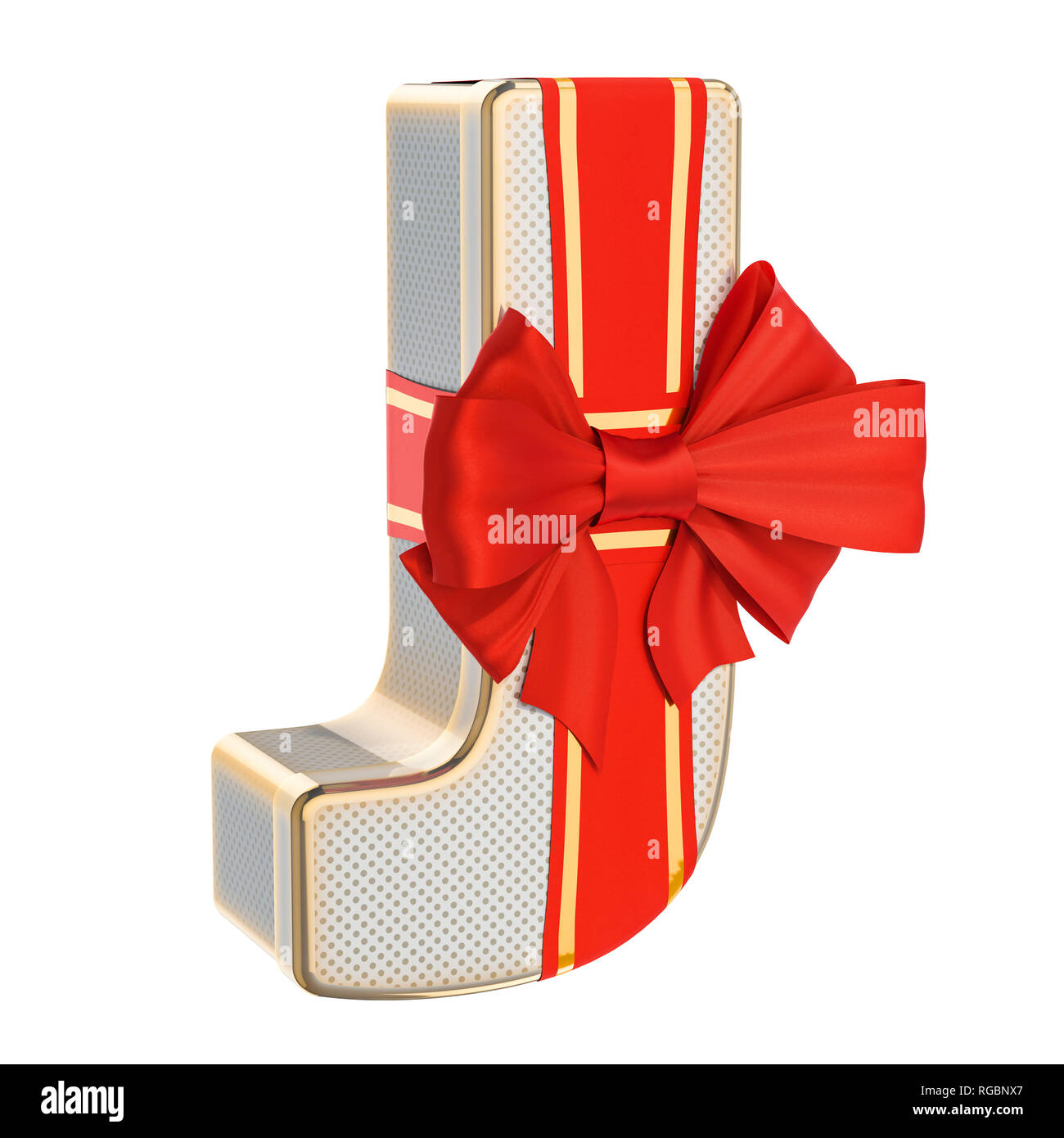 Letter J, gift box shaped of a letter J with red ribbon bow. 3D ...
