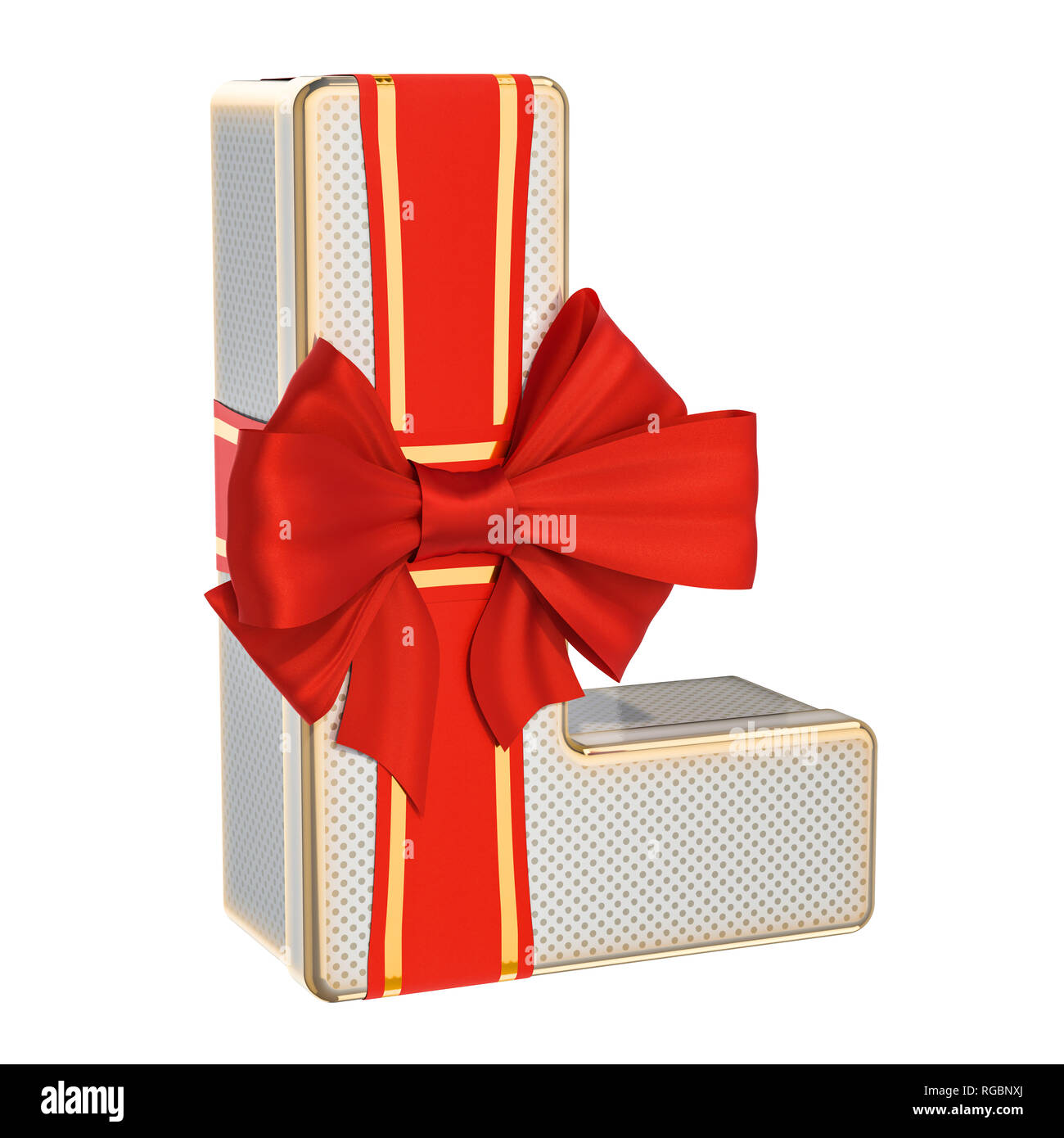 Letter L, gift box shaped of a letter L with red ribbon bow. 3D ...