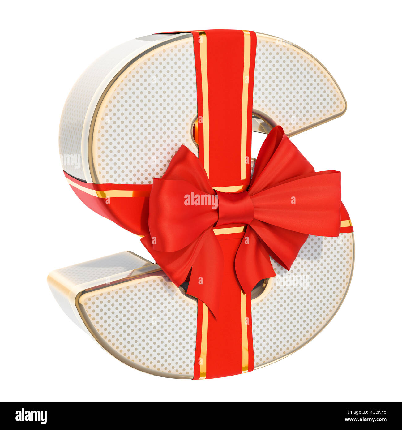 Letter S, gift box shaped of a letter S with red ribbon bow. 3D ...
