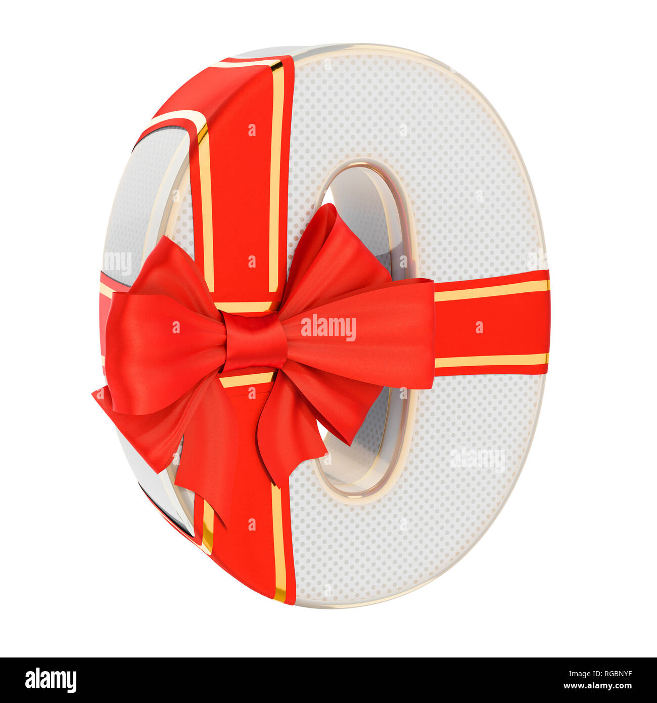 Number 0, gift box shaped of a number zero with red ribbon bow. 3D ...