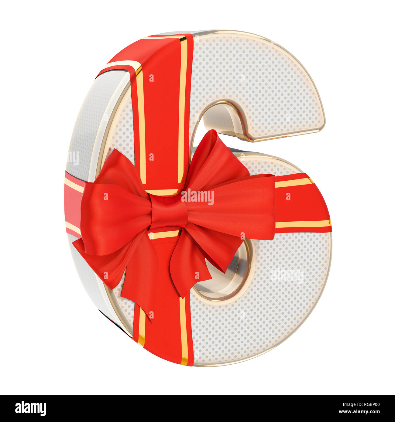 Number 6, gift box shaped of a number six with red ribbon bow. 3D ...