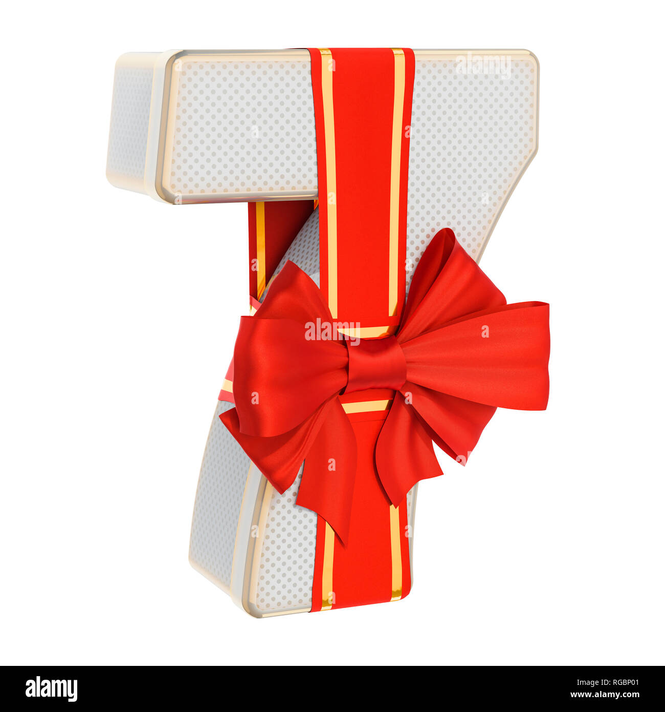 Number 7, gift box shaped of a number seven with red ribbon bow. 3D ...