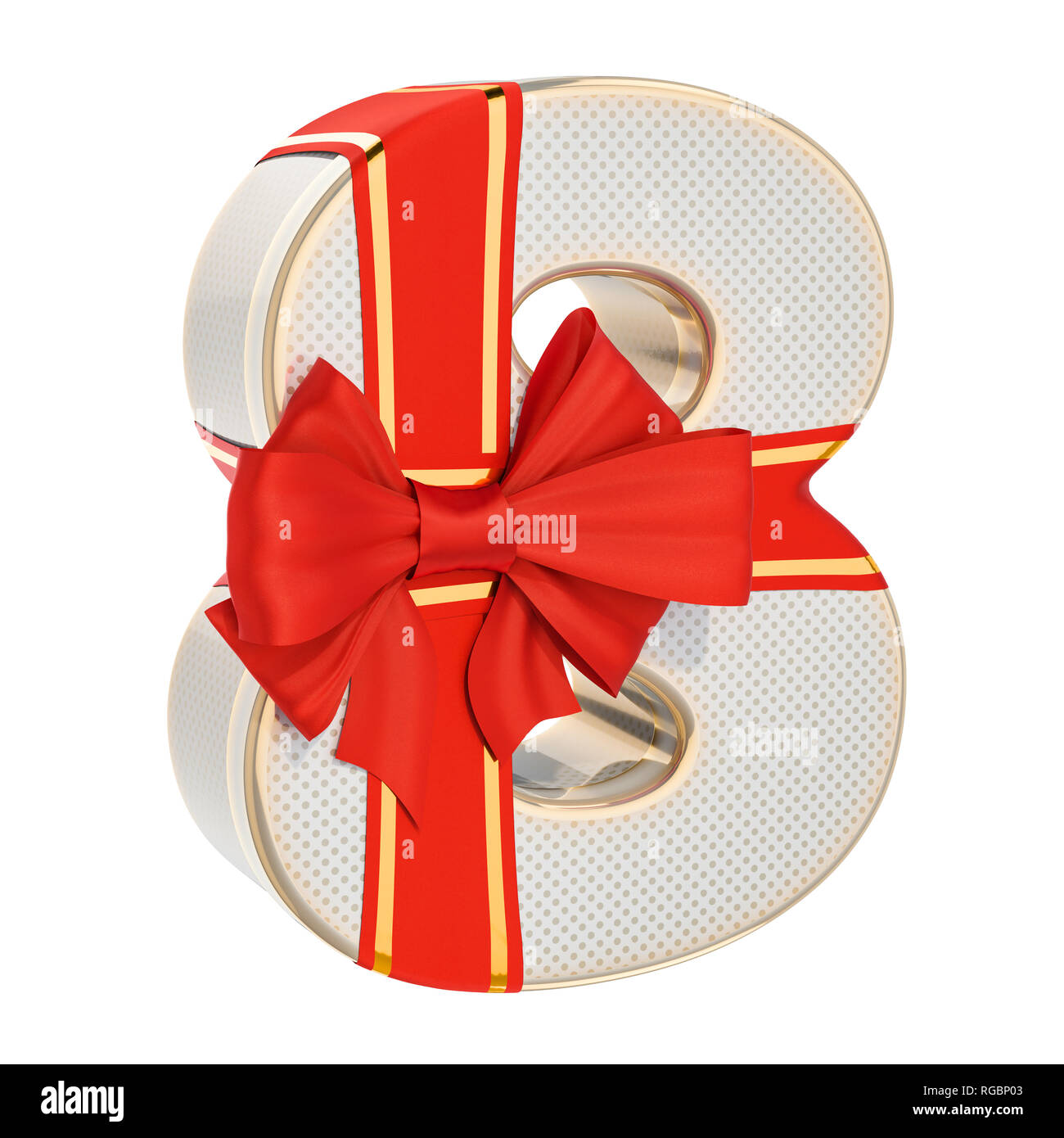 Number 8, gift box shaped of a number eight with red ribbon bow. 3D ...