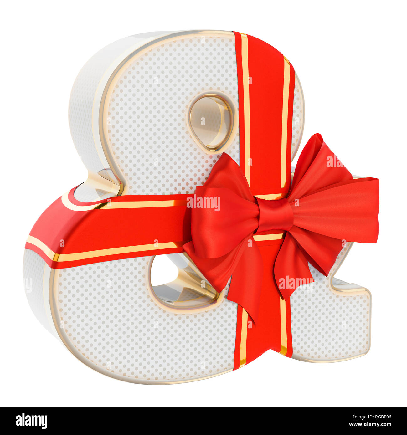 Ampersand symbol from gift box with red ribbon bow, 3D rendering ...