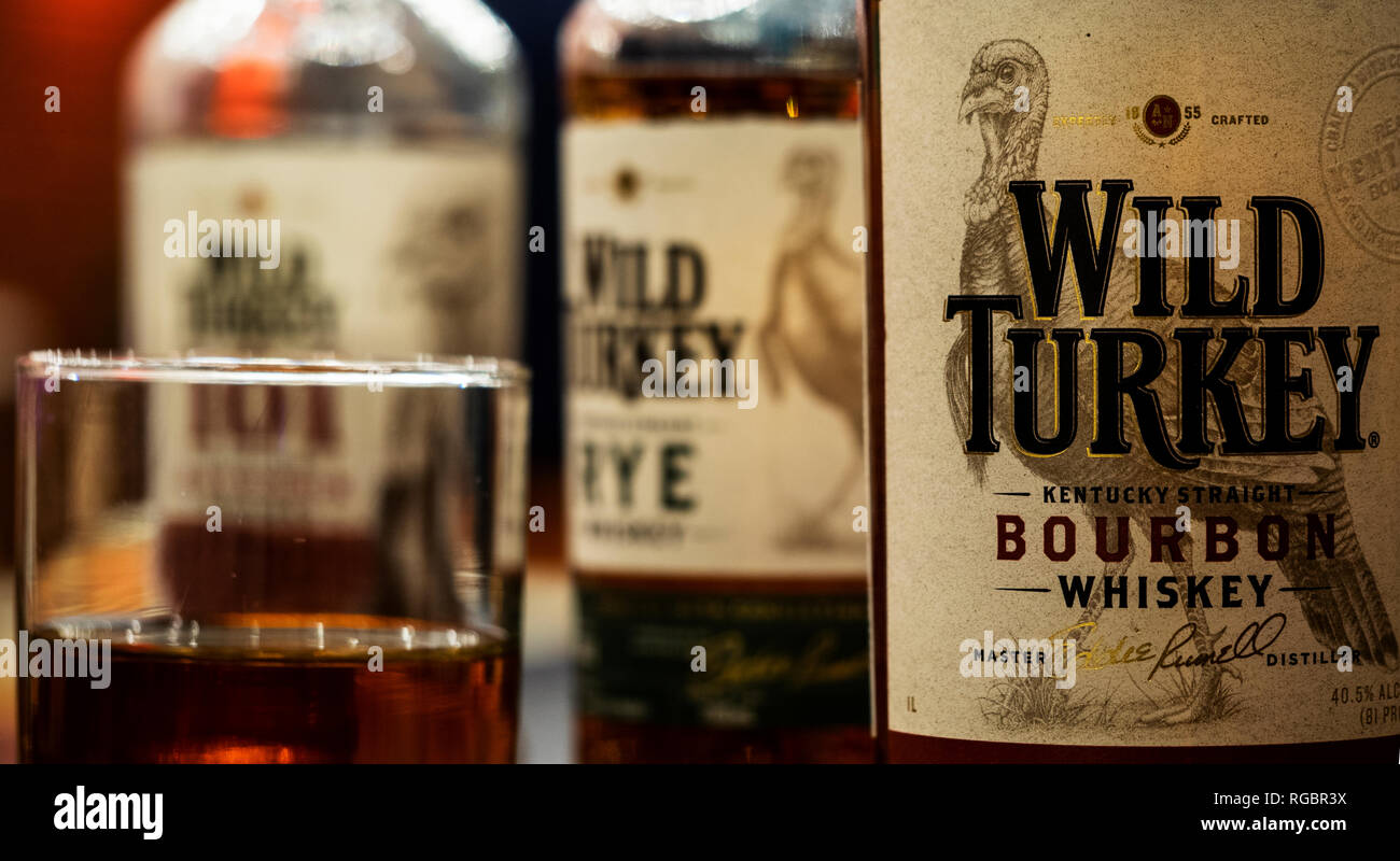 Wild Turkey Bourbon whisky seen at the bar counter Stock Photo - Alamy
