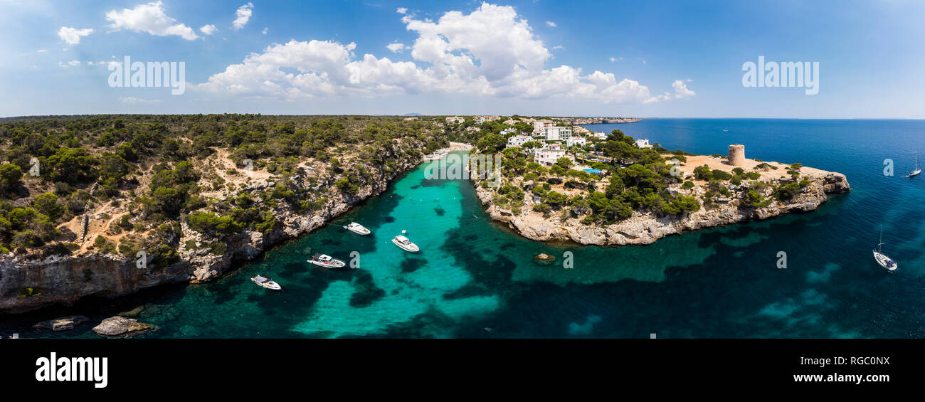 Spain, Balearic Islands, Mallorca, Llucmajor, Aerial view of bay of ...