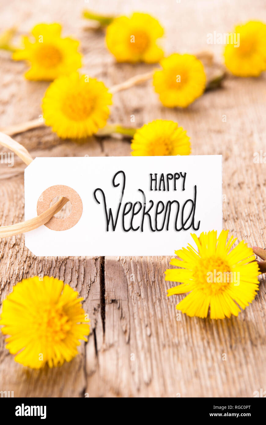 White Label, Dandelion, English Calligraphy Happy Weekend Stock Photo ...