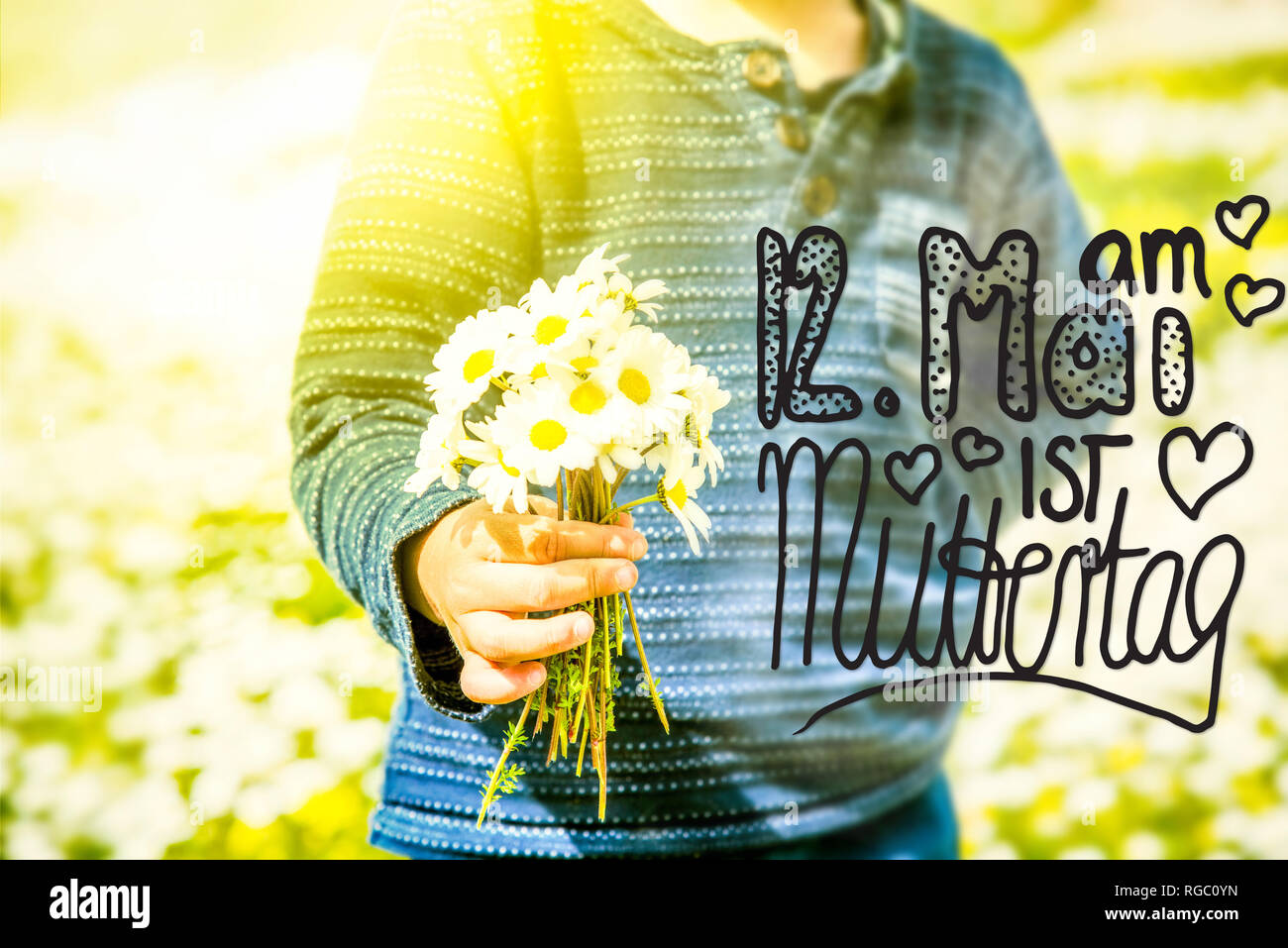 Child, Bouquet Of Daisy Flower, Calligraphy Muttertag Means Happy ...