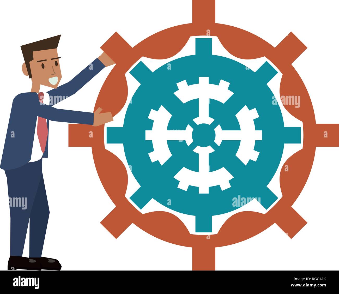 businessman rotating gears Stock Vector Image & Art - Alamy