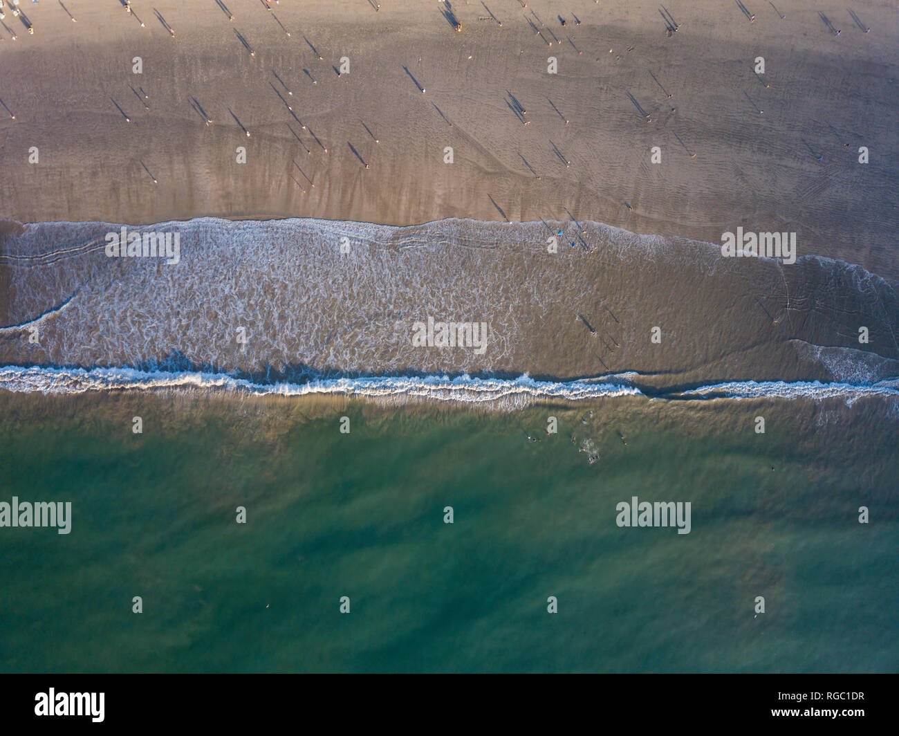 Indonesia, Bali, Aerial view of Jimbaran beach from above, people Stock ...