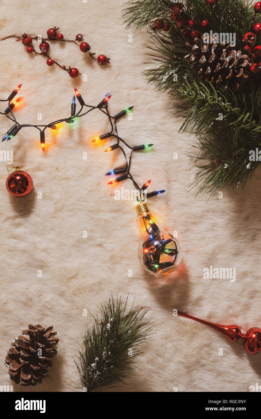 Christmas decoration and chain of lights Stock Photo - Alamy