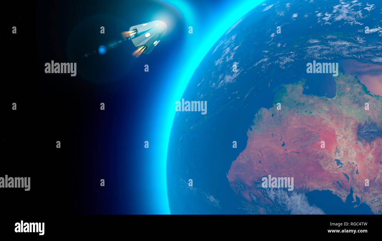 Spacecraft, crew carrier orbital capsule. Orbit around the Earth ...
