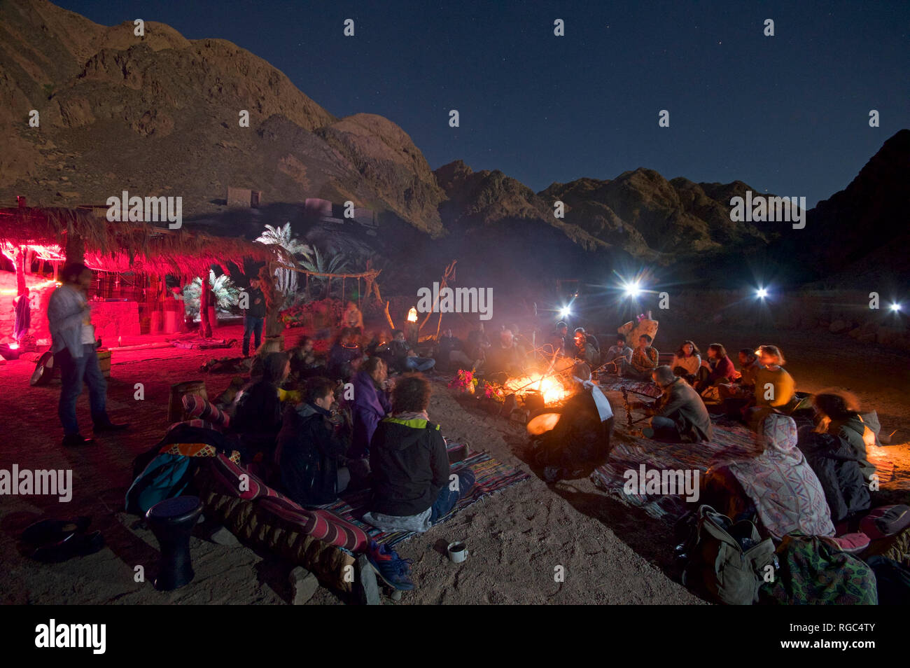 Desert Camp full moon gathering at Wadi Gnae, Dahab Stock Photo - Alamy