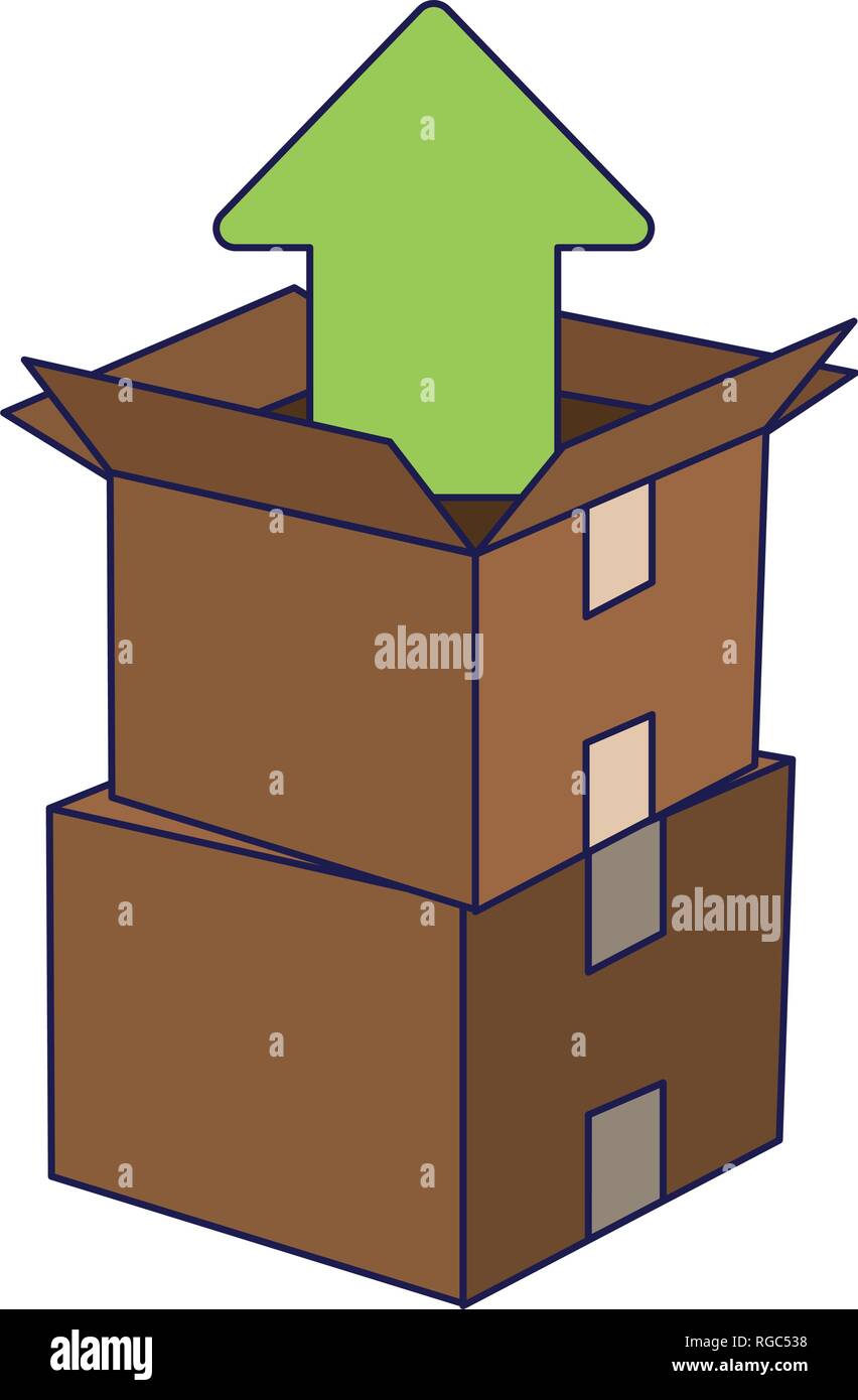 cardboard boxes open with arrow up blue lines Stock Vector Image & Art ...