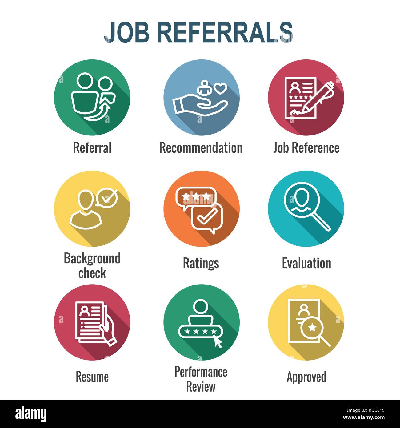 Referral Job Reference Icon Set with recommendations, & performance ...
