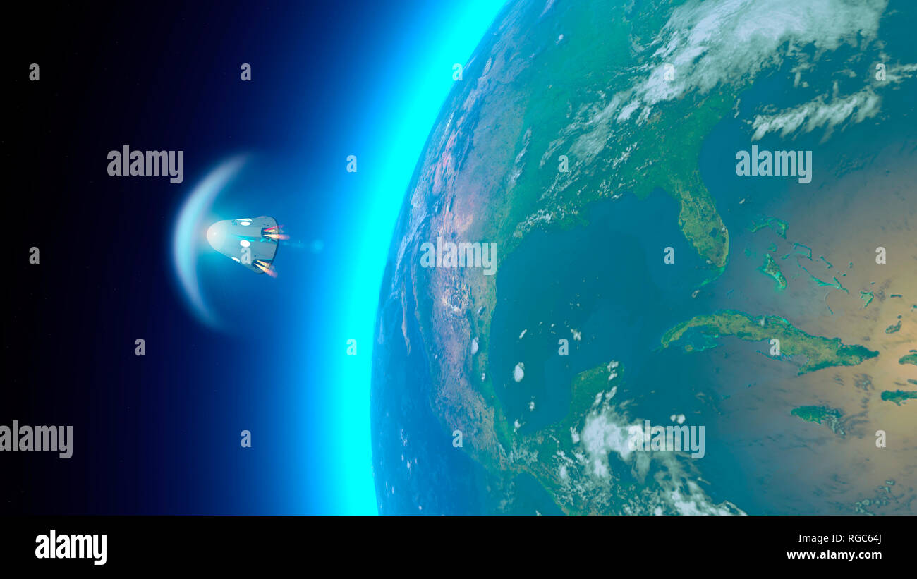 Spacecraft, crew carrier orbital capsule. Orbit around the Earth ...