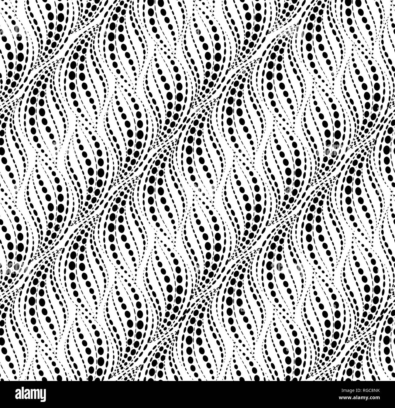 Wavy line dotted seamless pattern. Stylish floral texture with leaves ...