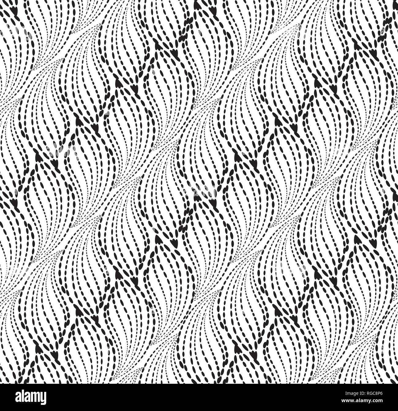 Wavy line dotted seamless pattern. Stylish floral texture with leaves ...