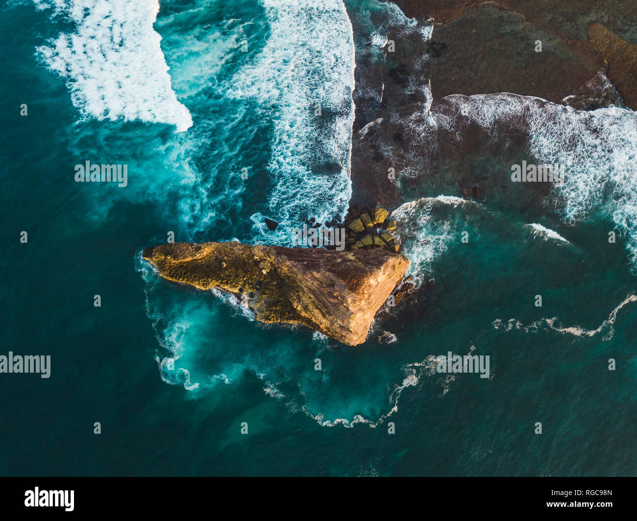Indonesia, Lombok, Aerial view of coast near Kuta, small island from ...