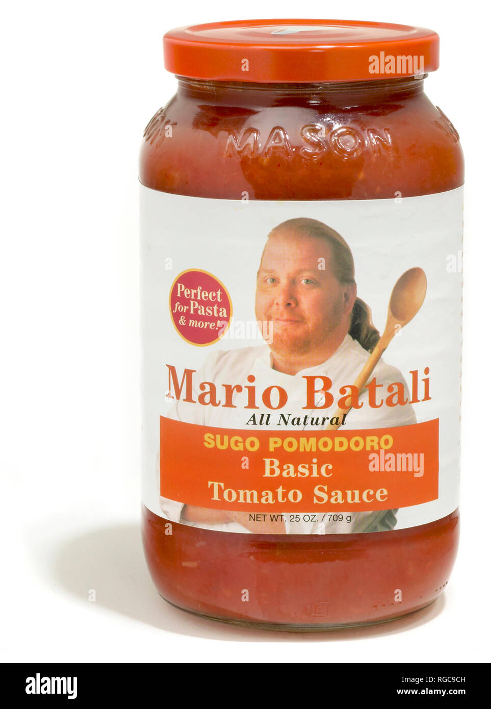 mario batali pasta sauce jar photographed on white Stock Photo - Alamy