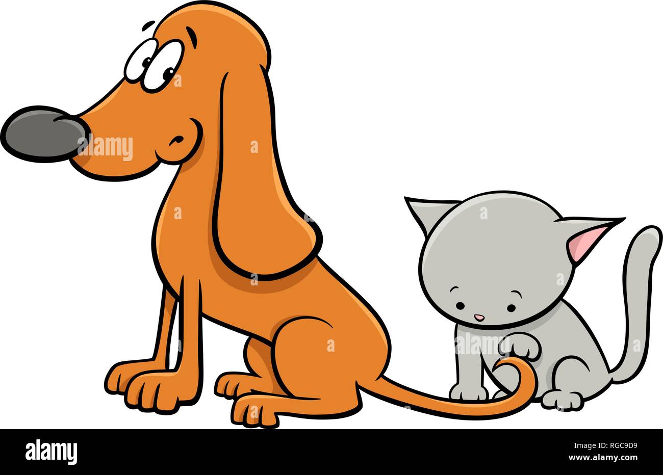 Cartoon Illustration of Dog and Cute Little Kitten Pet Animal ...