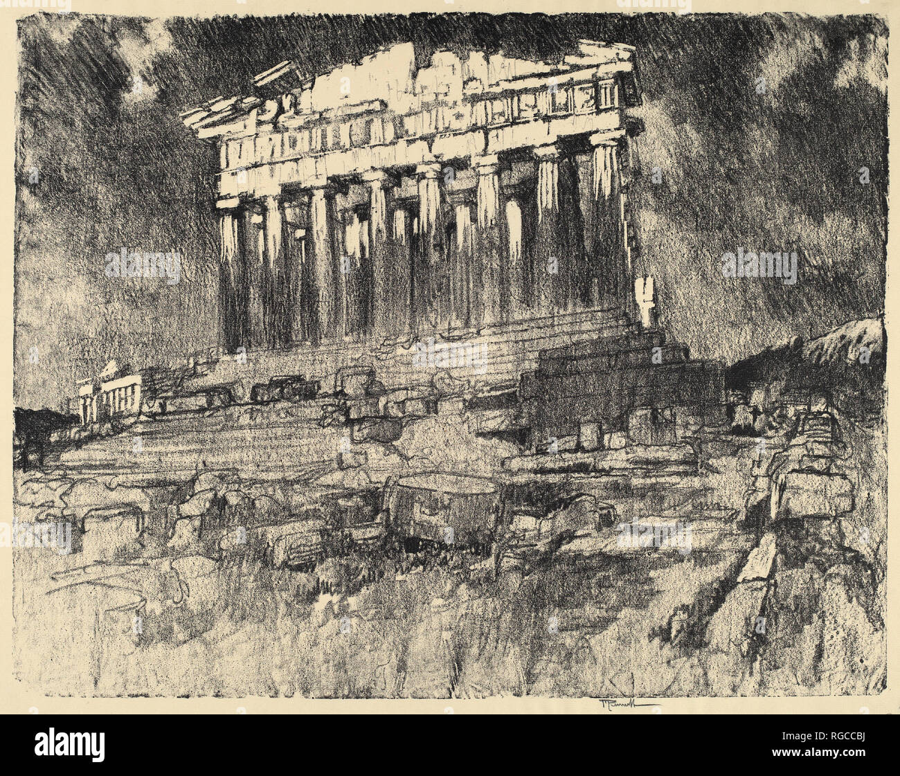 The Facade of the Parthenon, Sunset. Dated: 1913. Medium: lithograph ...