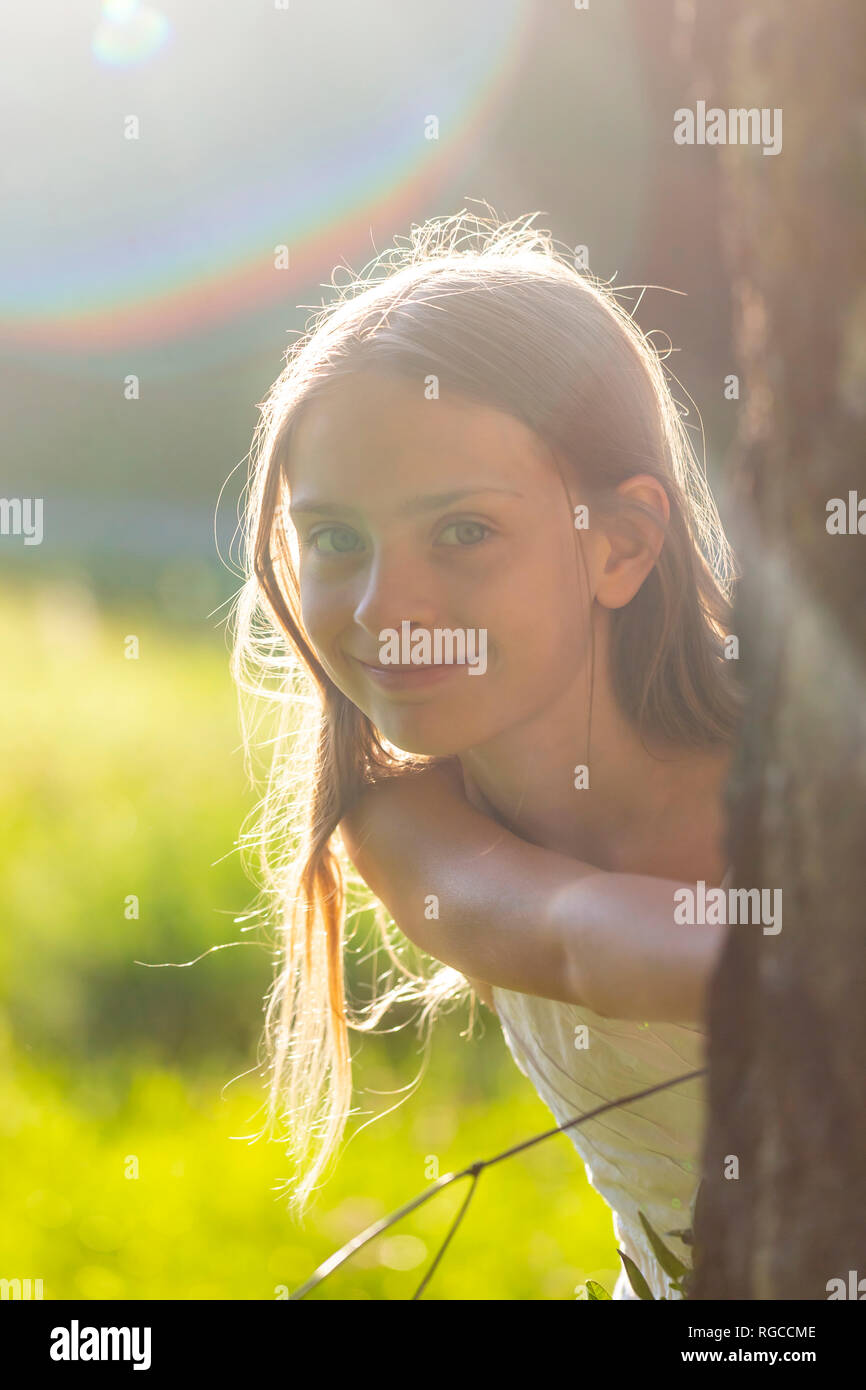Portrait smiling girl backlight hi-res stock photography and images - Alamy