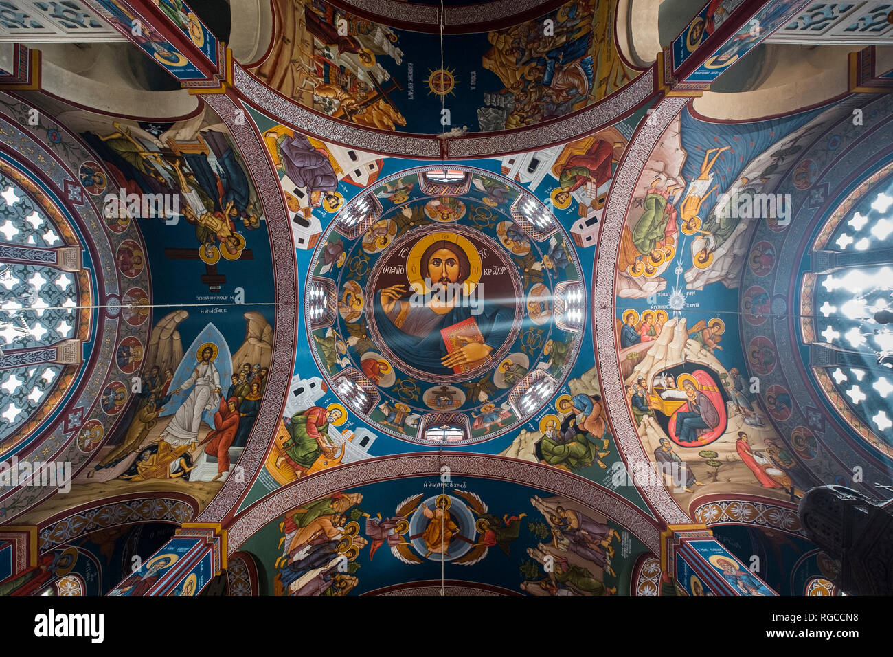 The mural covered, colorful Church of Agios Kendeas in Paphos, Cyprus ...