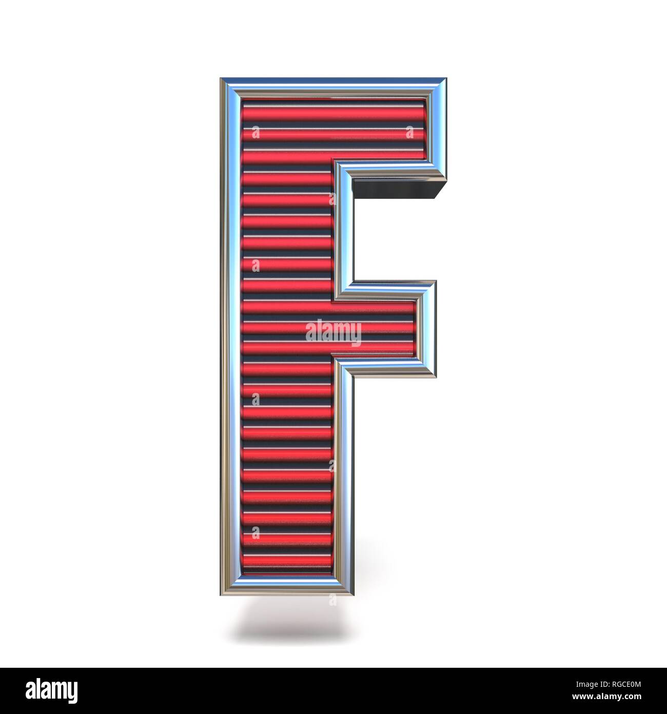 Metal red lines font Letter F 3D render illustration isolated on white ...