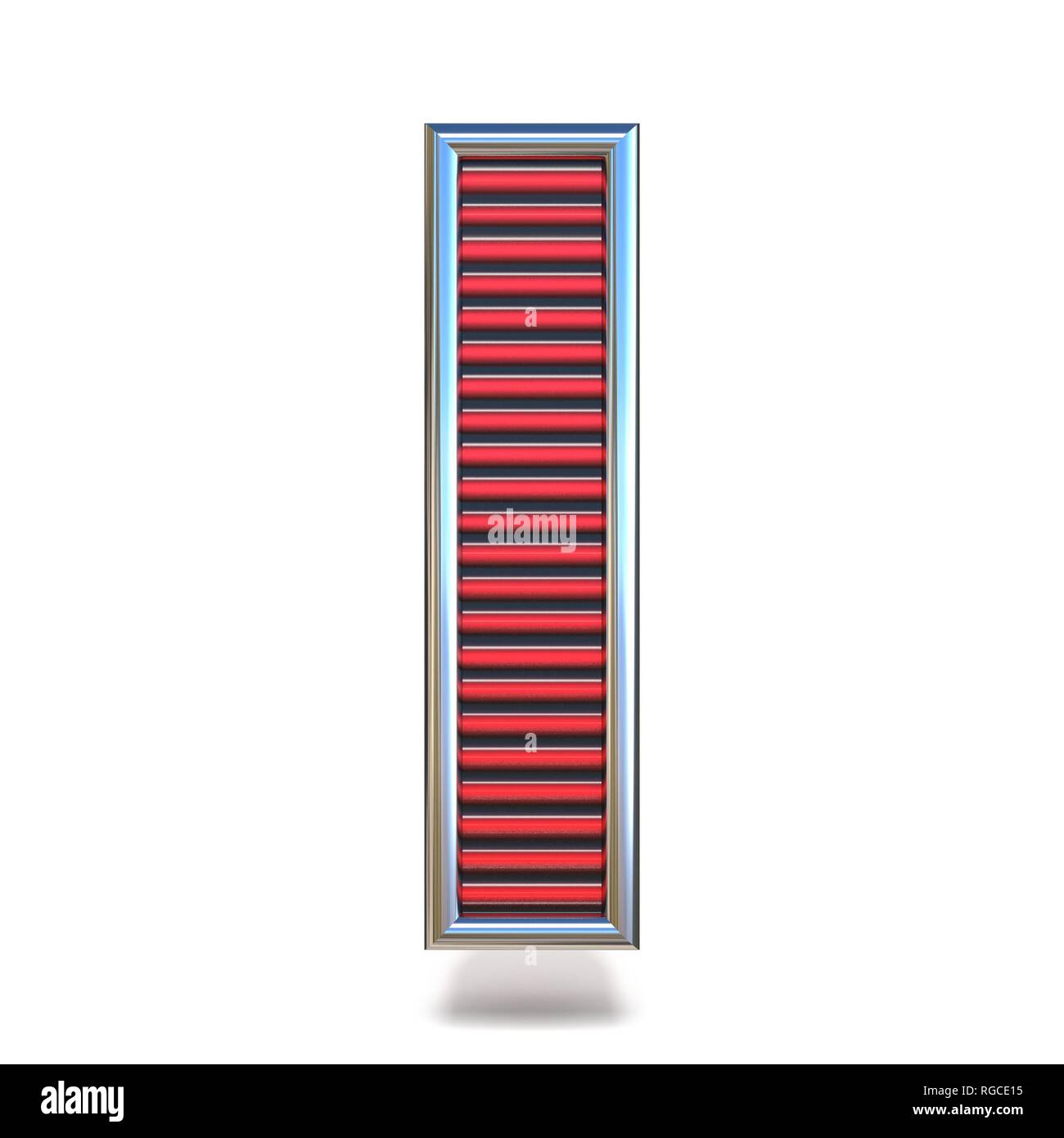 Metal red lines font Letter I 3D render illustration isolated on white ...