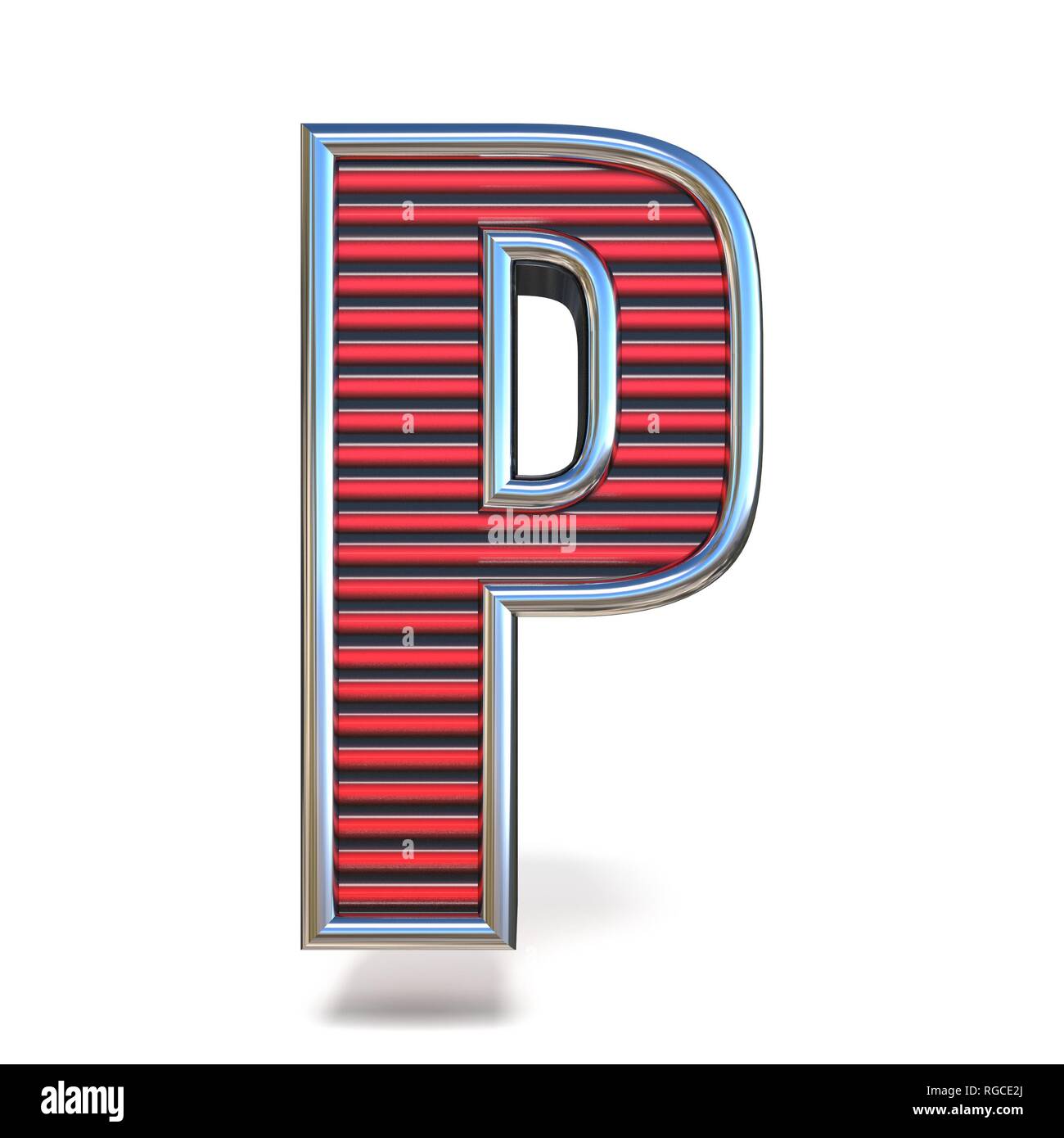 Metal red lines font Letter P 3D render illustration isolated on white ...