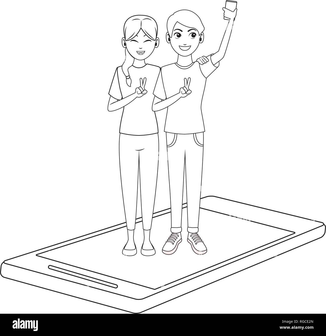 Young couple selfie Stock Vector Images - Alamy