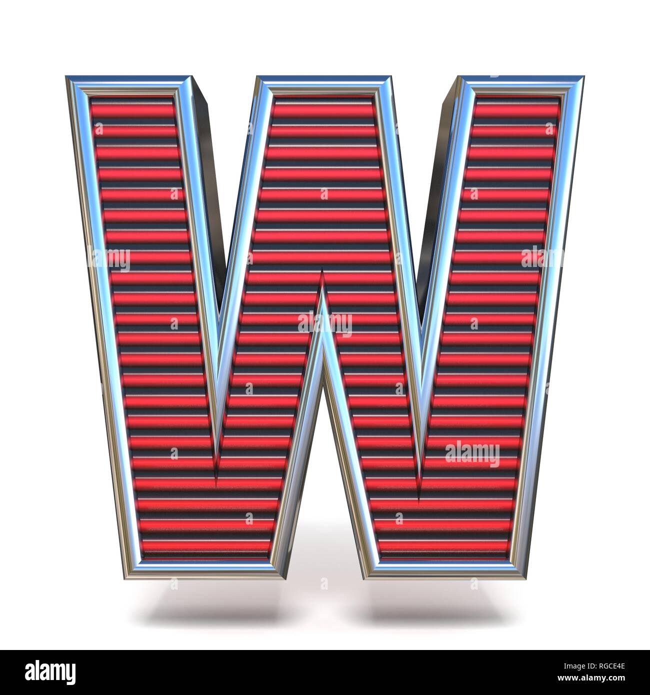Metal red lines font Letter W 3D render illustration isolated on white ...